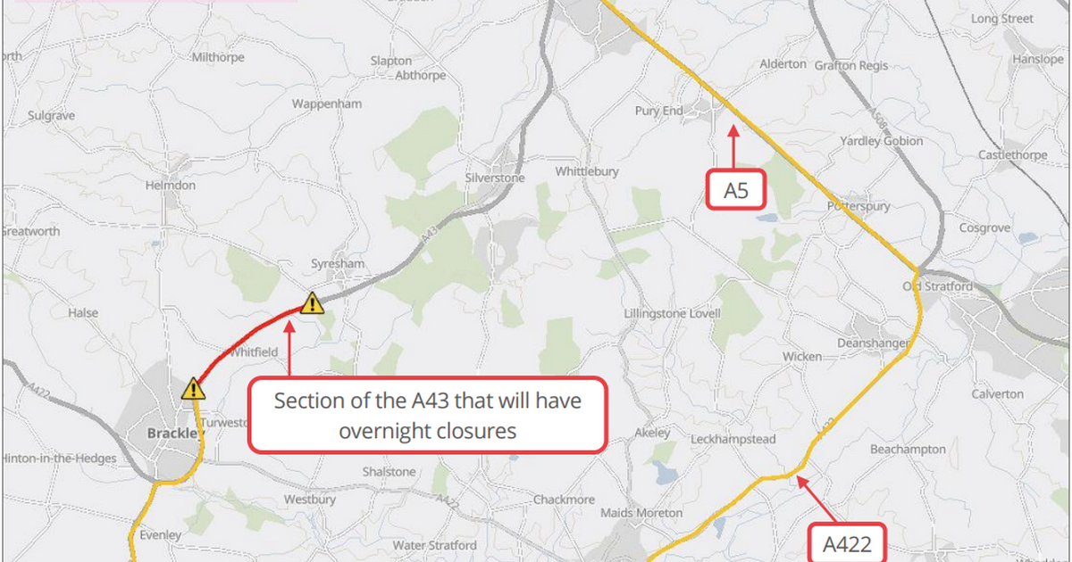 Notice of overnight road closures, A43, Brackley BP roundabout to the ...