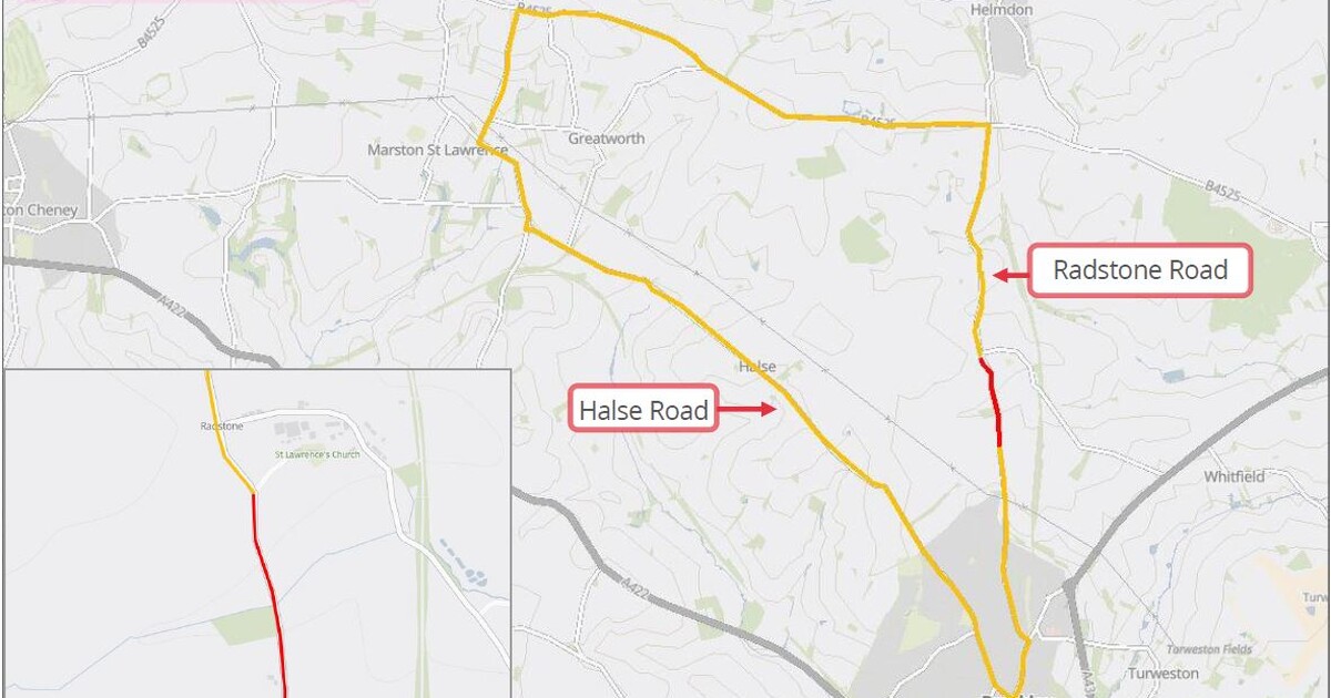 Notice of daytime road closure, Radstone Road, Radstone